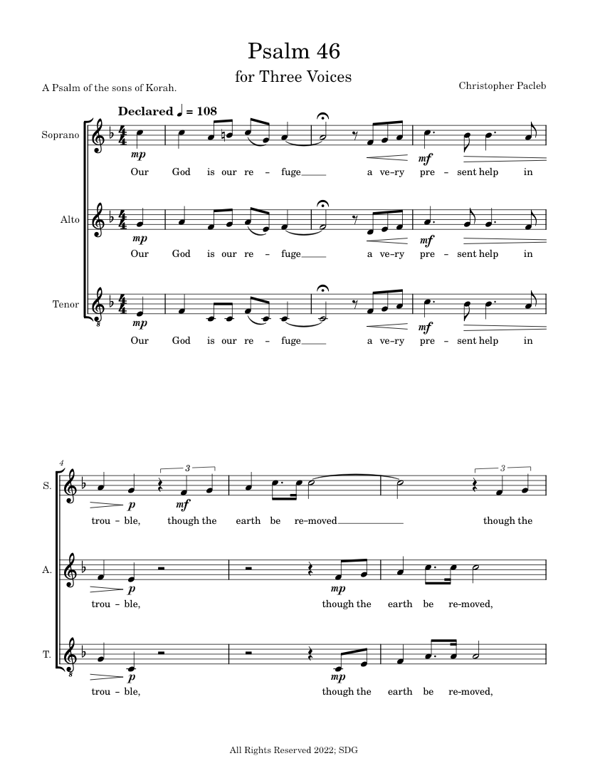 Psalm 46 Sheet music for Soprano, Alto, Tenor (A Capella) | Musescore.com