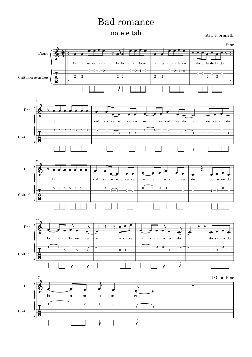 Bad romance – Lady Gaga Sheet Music and Tab for Piano, Guitar (Solo ...
