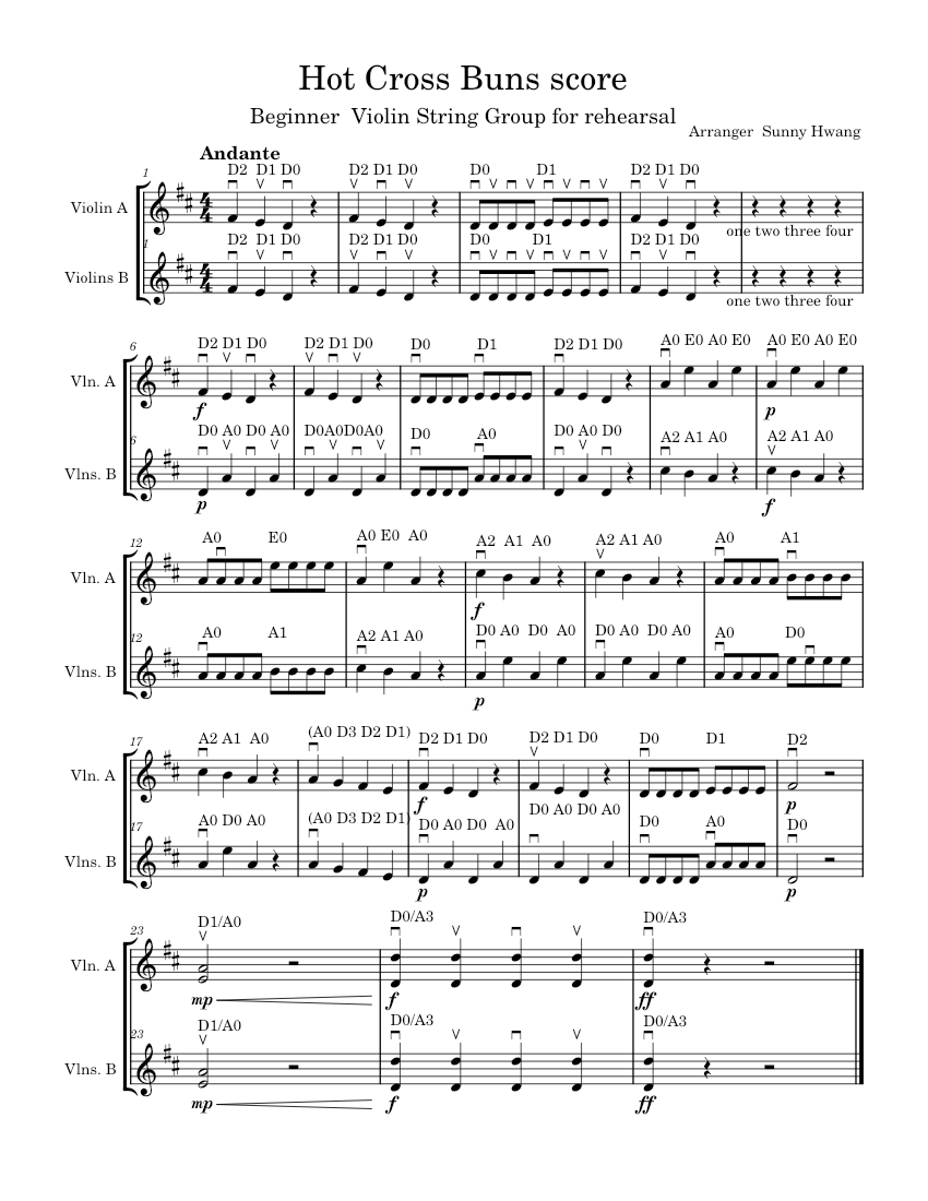 Hot Cross Buns -Beginner String Orchestra violins Sheet music for ...