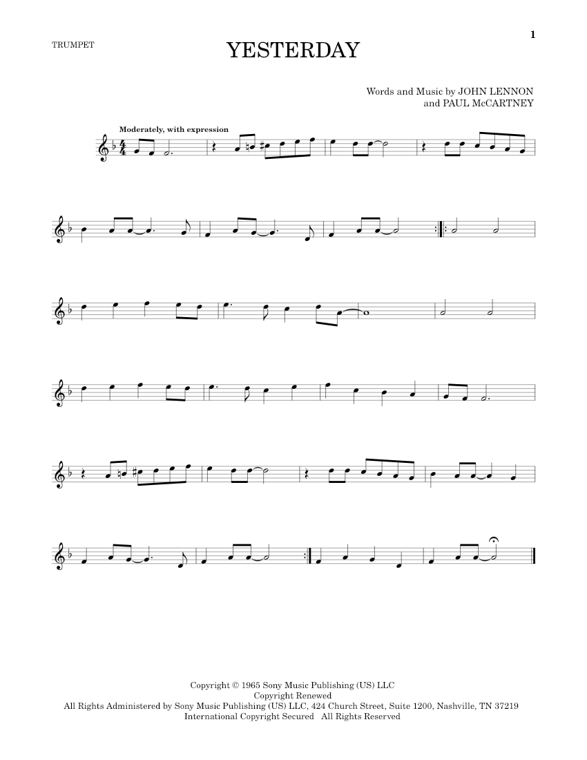 Play Official version of Yesterday Sheet Music by The Beatles for ...