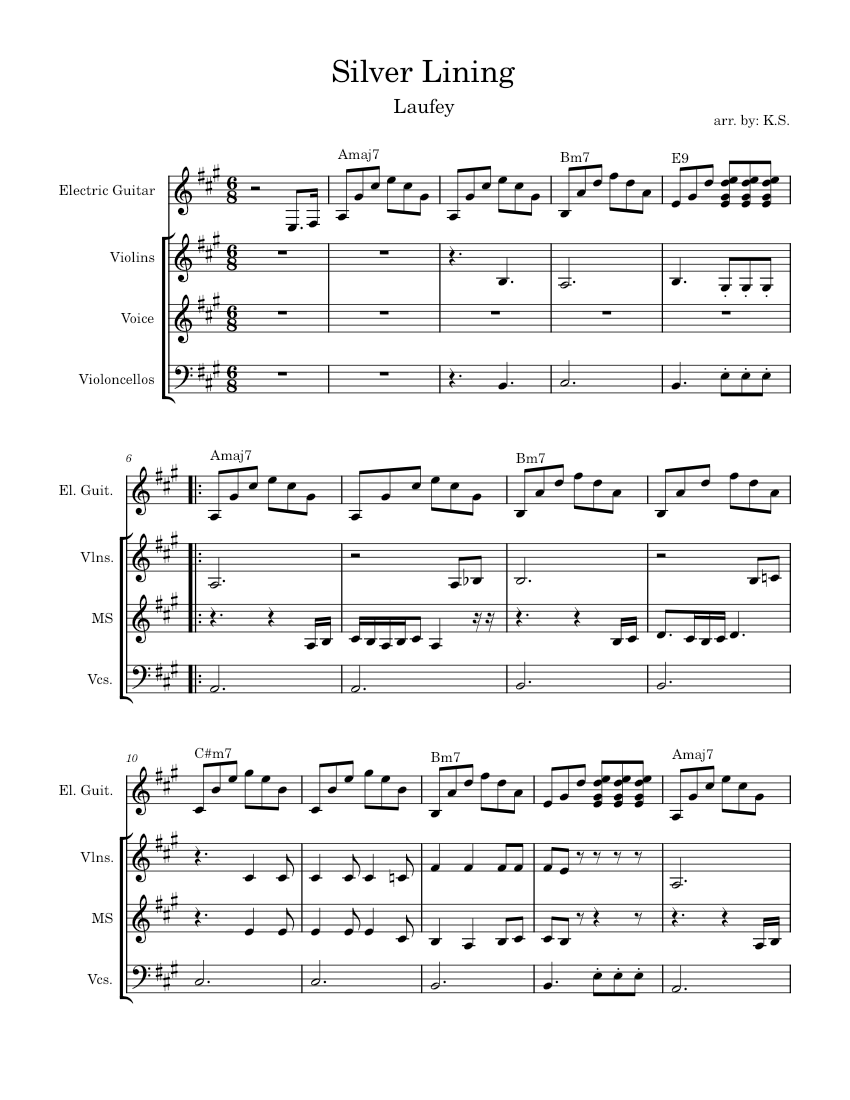 Silver Lining (Laufey) Sheet Music for Guitar, Strings group, Voice (other) (Mixed Quartet ...