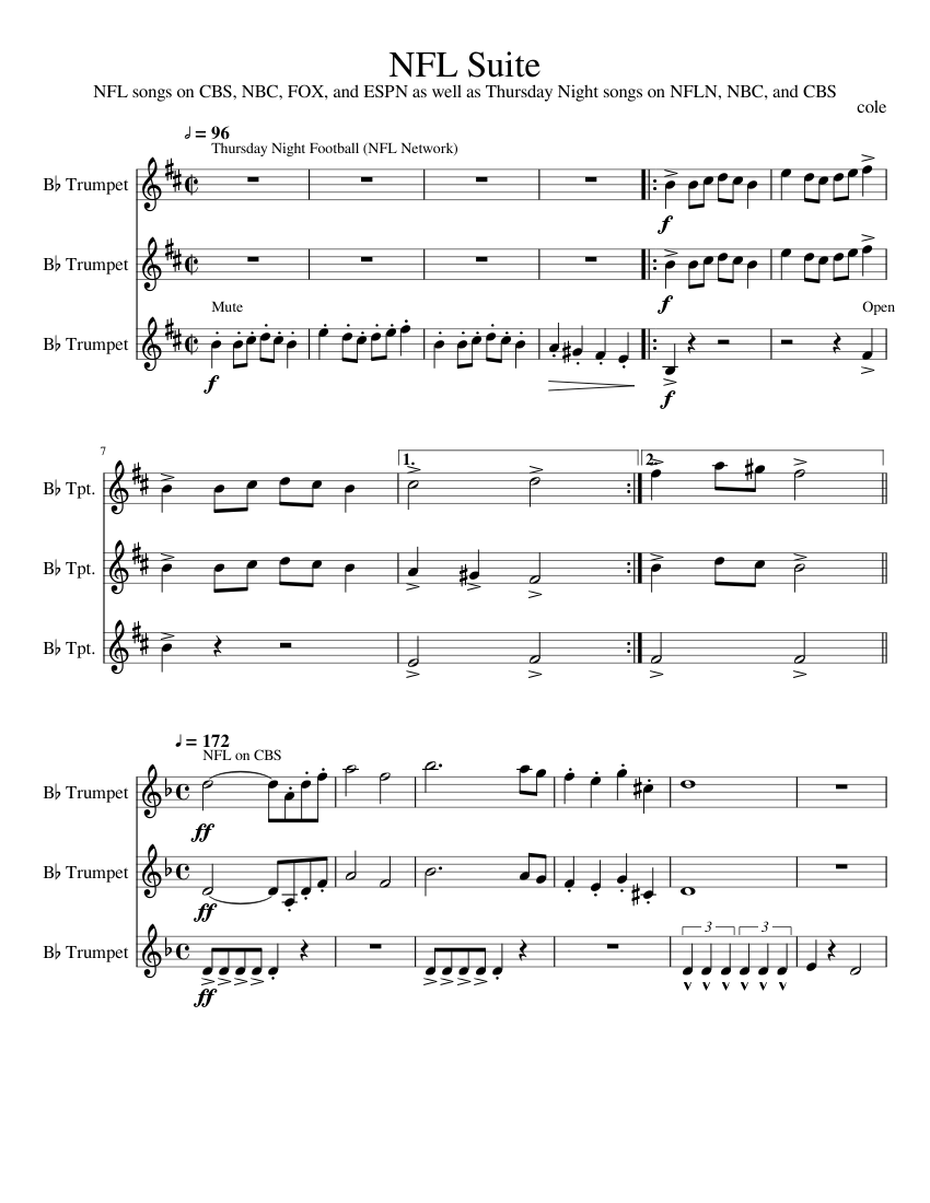 NFL Suite Sheet music for Trumpet in b-flat (Mixed Trio) | Musescore.com