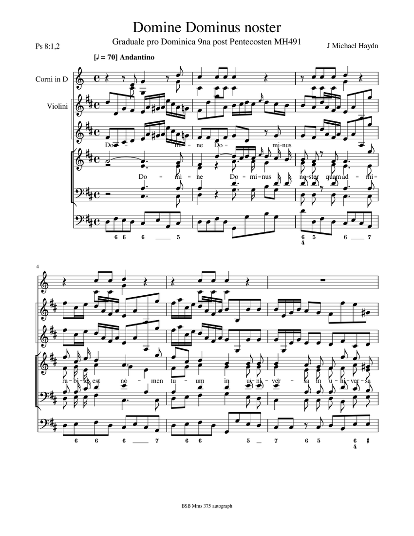 Domine Dominus noster, MH 491 - Johann Michael Haydn Sheet music for Tenor, Organ, Vocals ...