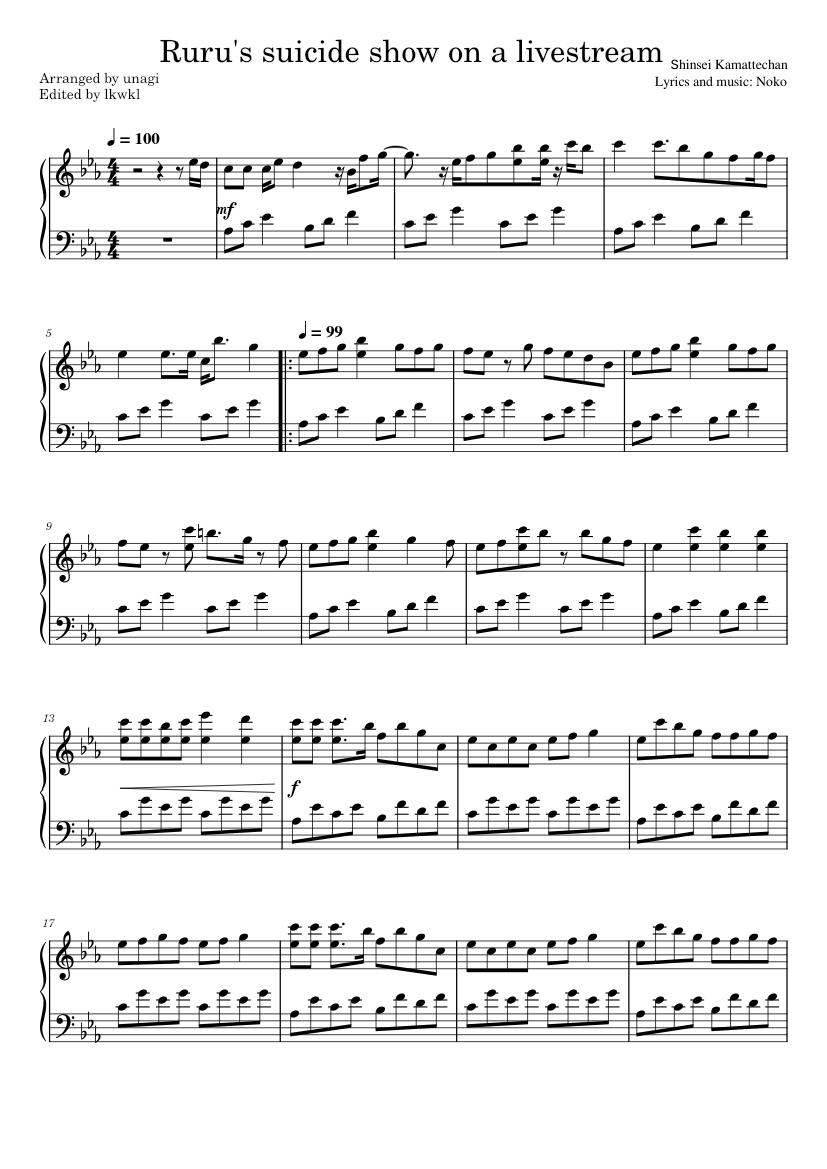 Ruru's suicide show on a livestream Sheet music for Piano (Solo ...