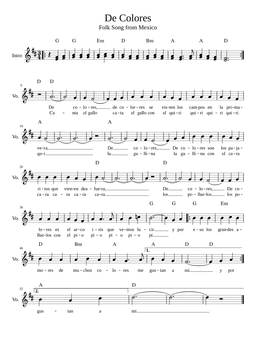 De Colores Sheet music for Vocals (Solo) | Musescore.com