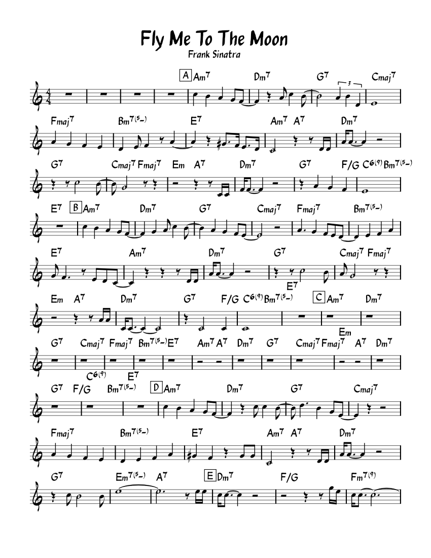 Fly Me To The Moon – Frank Sinatra Sheet Music for Piano (Solo) Easy | MuseScore.com