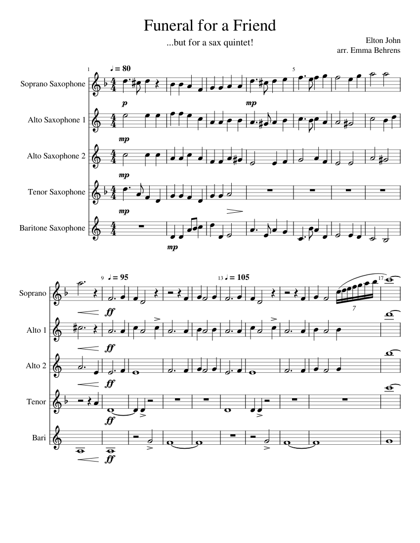 Funeral for a Friend Sheet music for Saxophone alto, Saxophone tenor ...