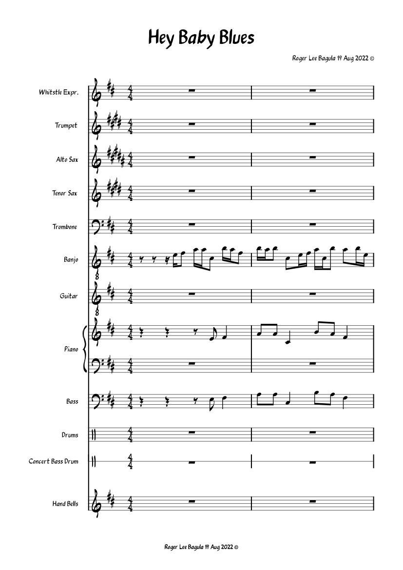 Hey Baby Blues Sheet music for Piano, Trombone, Flute, Saxophone alto ...