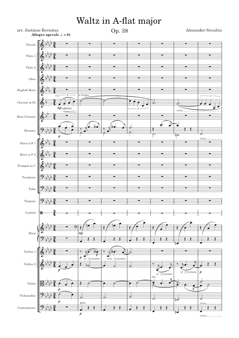 Waltz in A-flat major Op. 38 (orchestration) - Alexander Scriabin Sheet ...