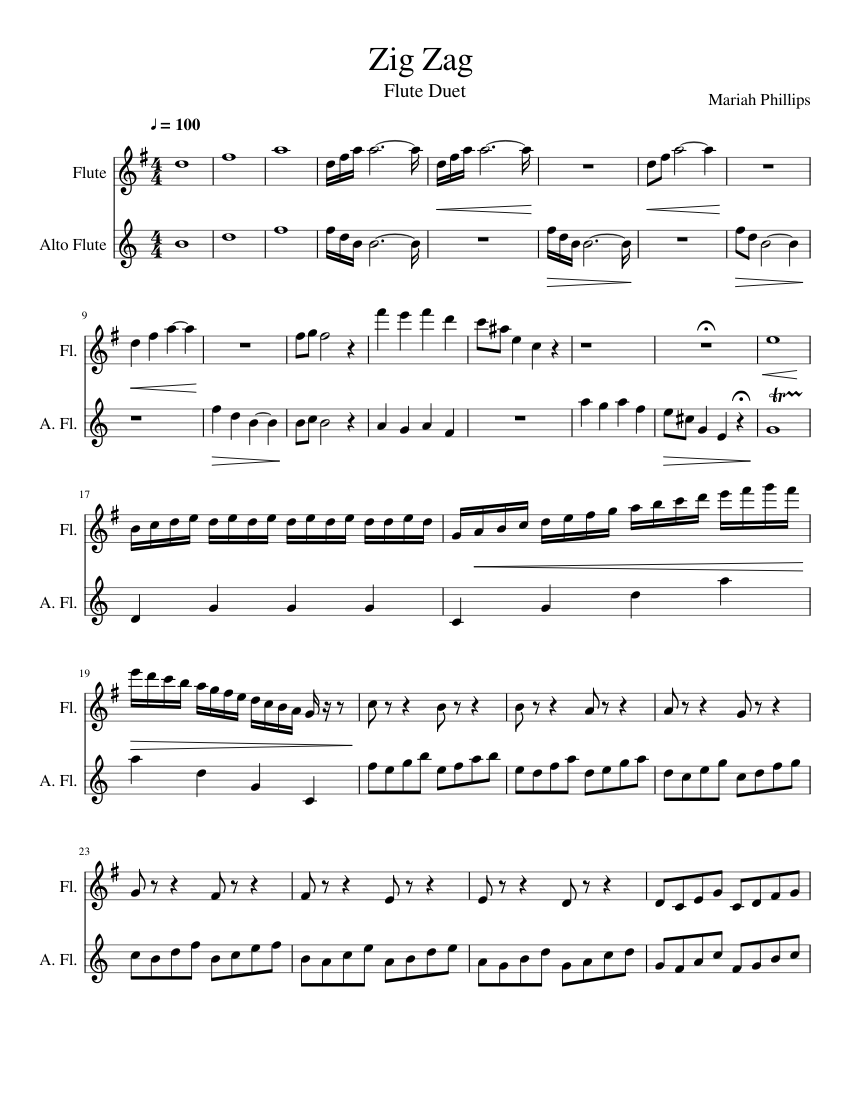 Zig Zag Sheet music for Flute, Flute alto (Woodwind Duet) | Musescore.com