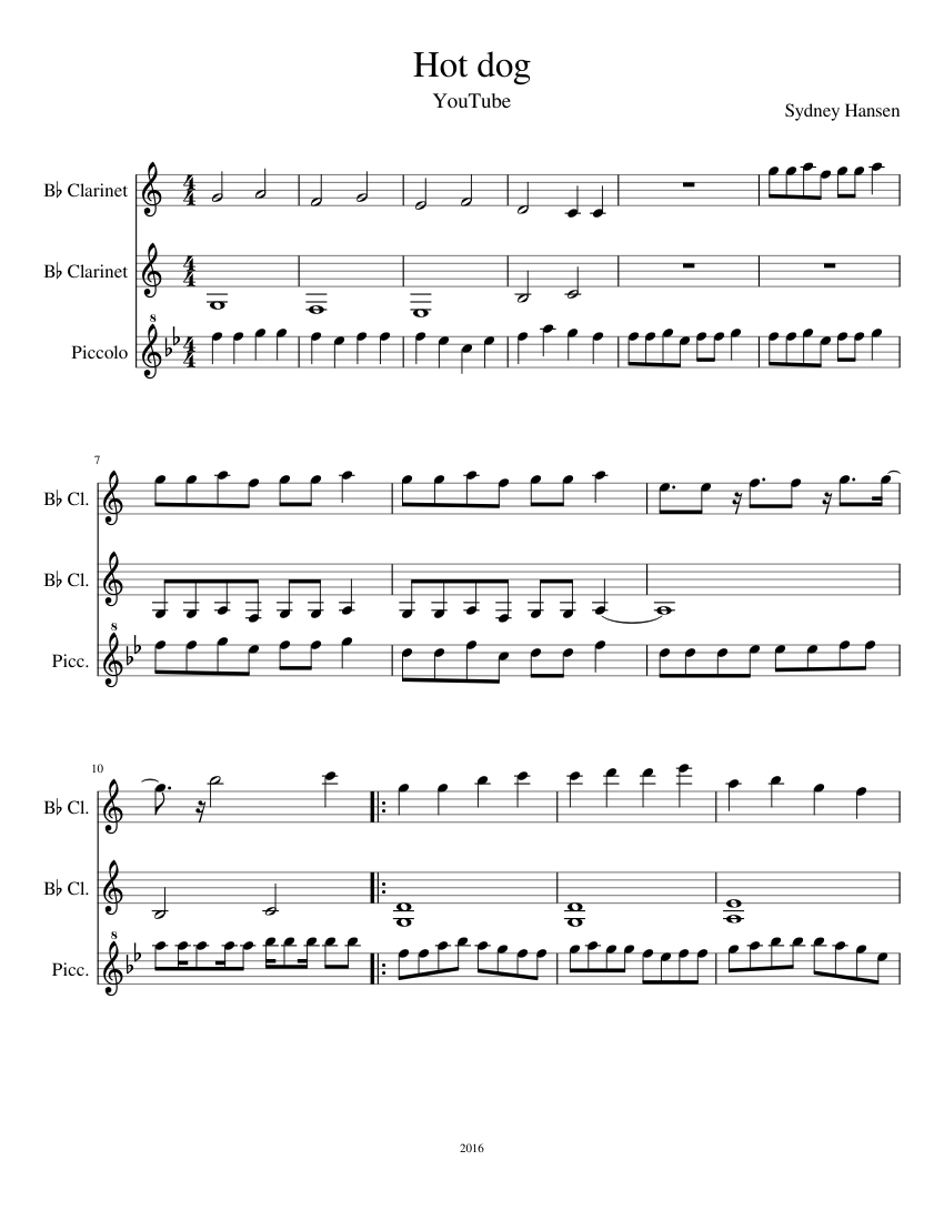 Hot Dog? Sheet music for Flute piccolo, Clarinet in b-flat (Mixed Trio ...