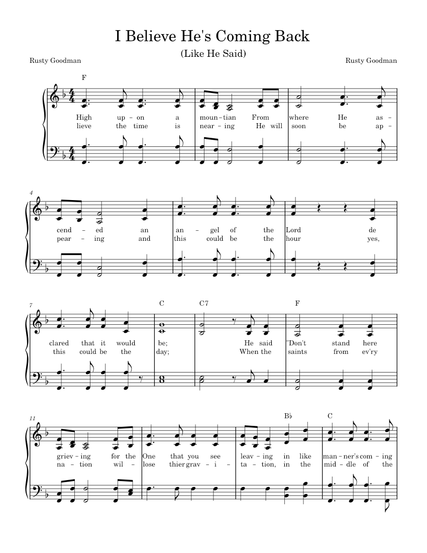 I Believe He's Coming Back Like He Said – Rusty Goodman I Believe He's Coming Back Sheet music ...