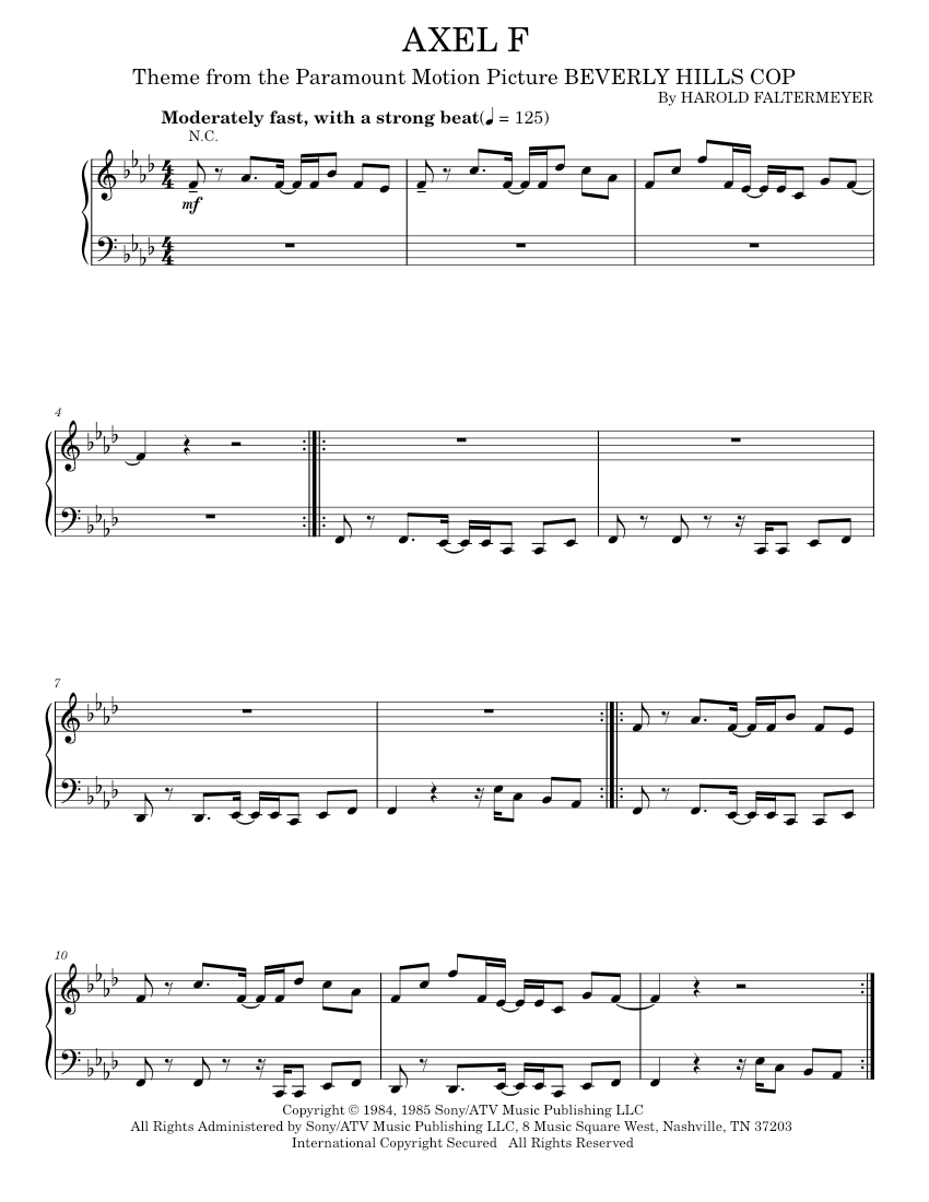 Play Official version of Axel F (Beverly Hills Cop Theme) Sheet Music ...