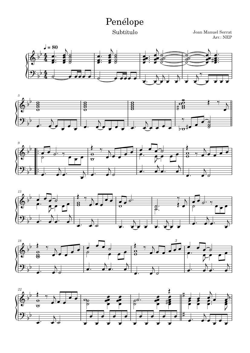Penelope – Joan Manuel Serrat Sheet Music for Piano (Solo) | MuseScore.com