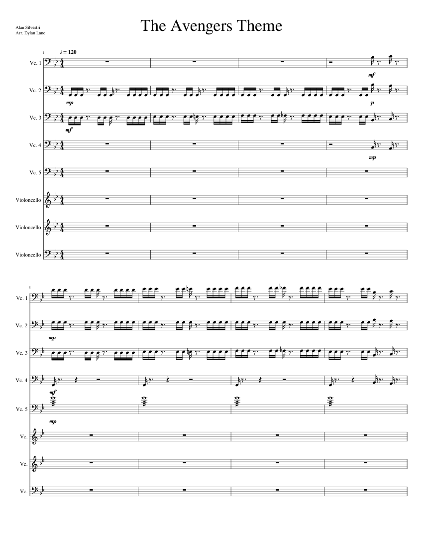 The Avengers Theme (8 cello parts) Sheet music for Cello (String ...
