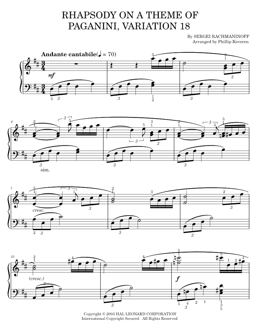 Play Official version of Rhapsody on a Theme of Paganini, Op.43 Sheet Music by Sergei ...