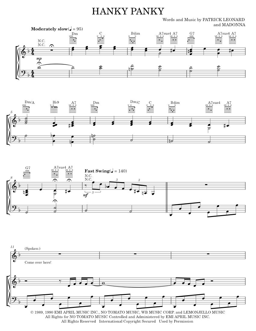 Play Official version of Hanky panky sheet music by Madonna for Piano ...