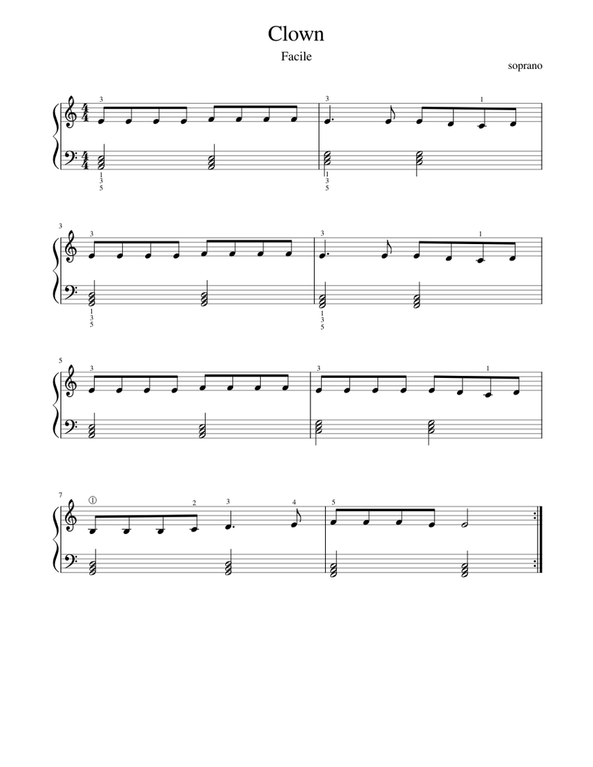 Clown - Soprano Niveau Débutant Sheet music for Piano (Solo ...