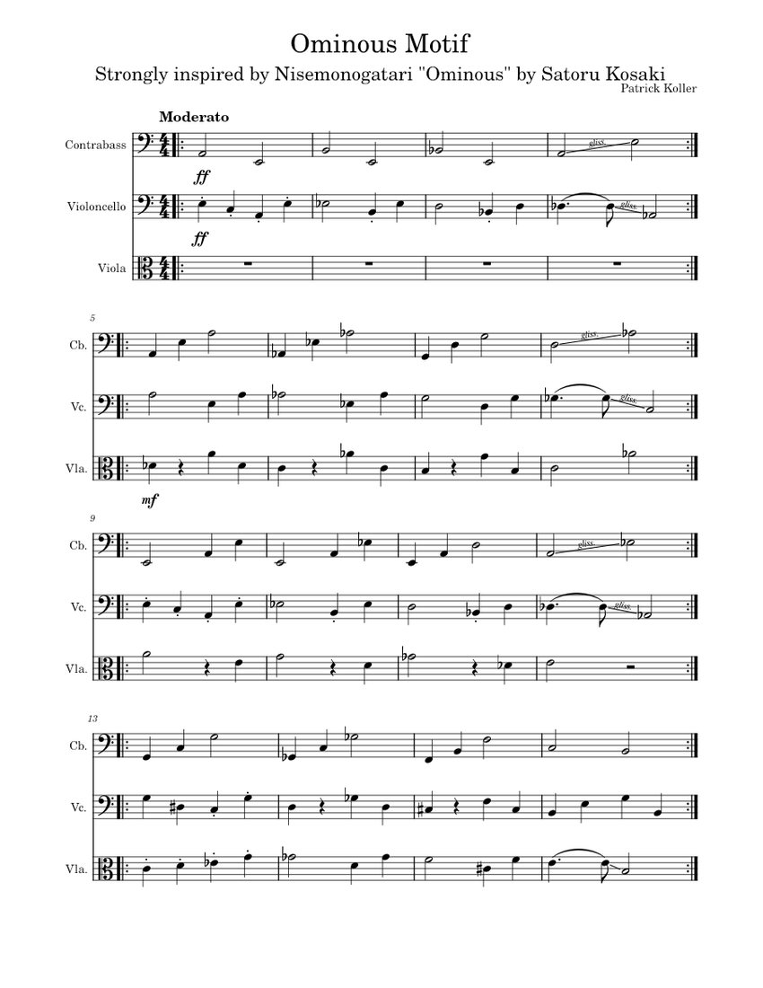 Ominous Motif Sheet music for Contrabass, Viola, Cello (String Trio ...