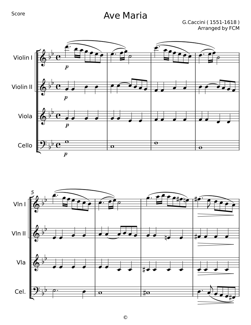 AVE MARIA [2vn&pf] - Caccini G. - Vavilov V. Sheet music for Viola, Cello, Strings group (Mixed ...