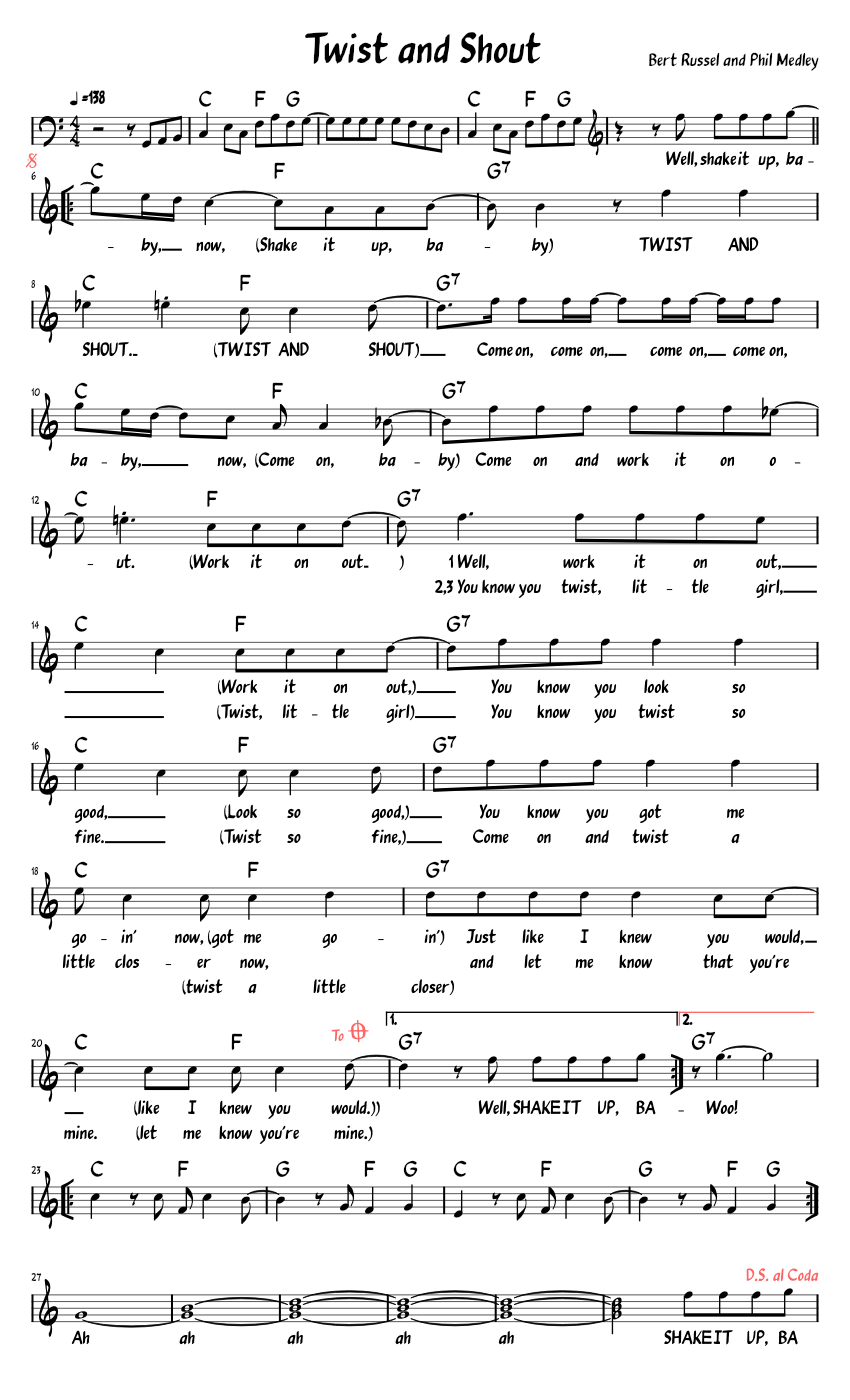 Twist and Shout (Lead sheet with lyrics and accompaniment) Sheet Music ...