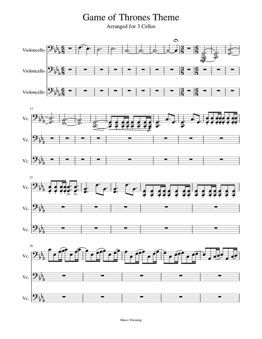 Game of Thrones Theme Sheet music for Cello (Mixed Trio) | Musescore.com