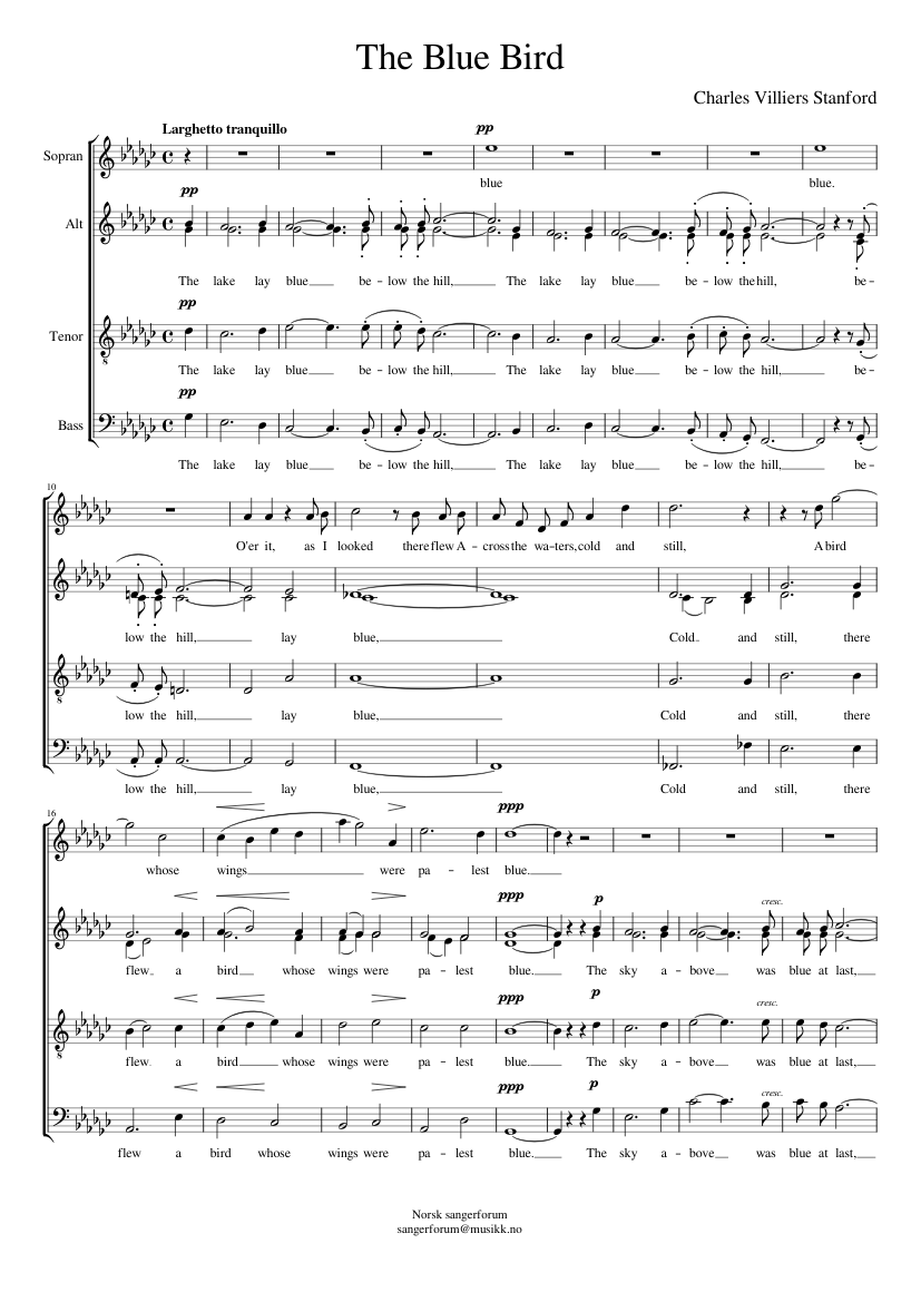 The Blue Bird Sheet Music for Soprano, Alto, Tenor, Bass voice (Choral ...
