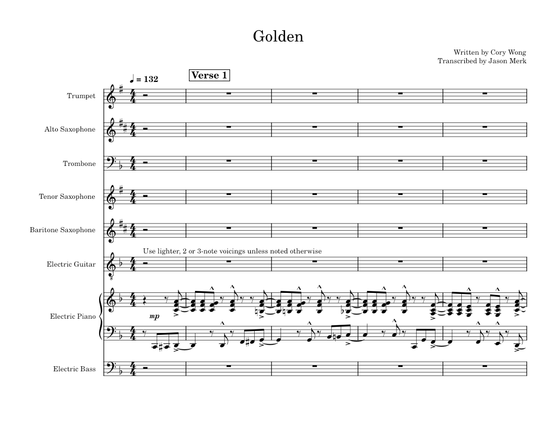 Golden - Cory Wong || Transcription Sheet music for Piano, Trombone ...