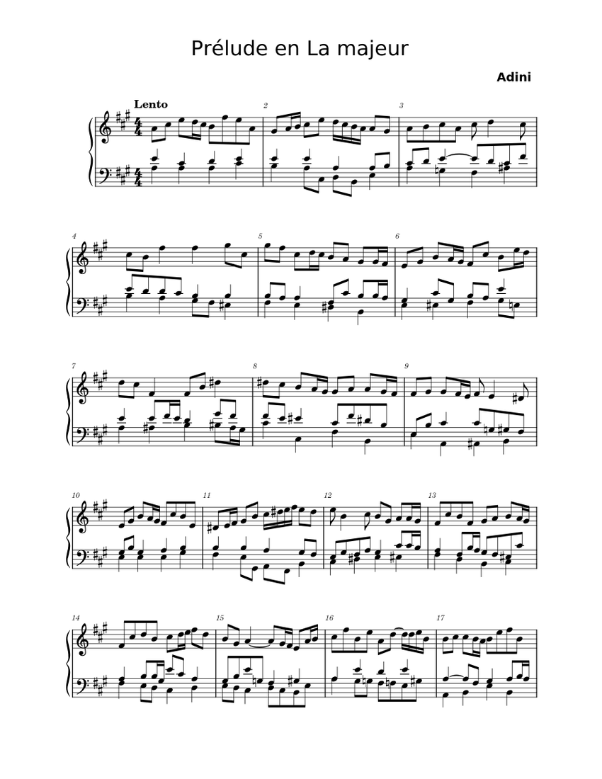 Prélude en La majeur (organ soundfont ) Sheet music for Piano (Solo ...