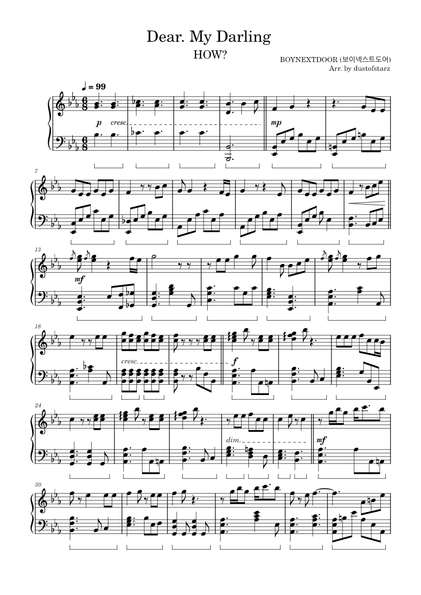 Dear. My Darling – BOYNEXTDOOR (보이넥스트도어) Sheet Music for Piano (Solo ...