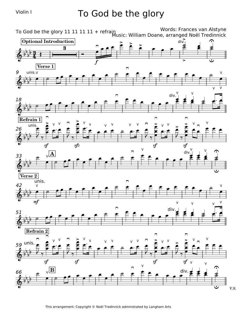 To God Be the Glory - William Howard Doane Sheet music for Violin (Solo ...