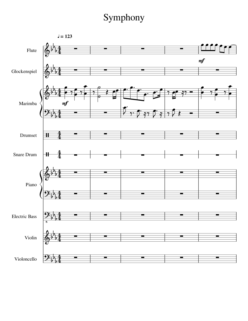 Symphony Sheet music for Piano, Flute, Glockenspiel, Snare drum & more ...