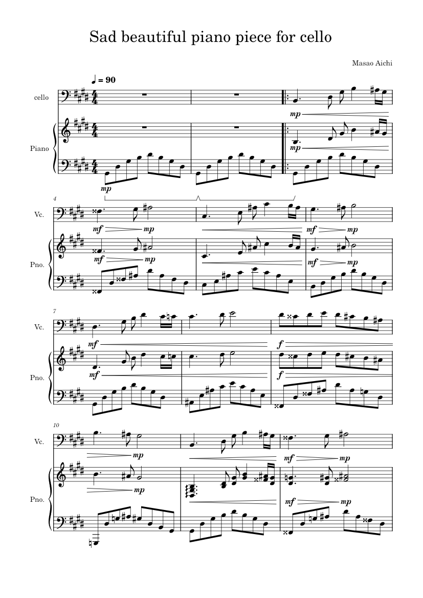 Sad beautiful piano piece for cello Sheet music for Piano, Cello (Solo ...