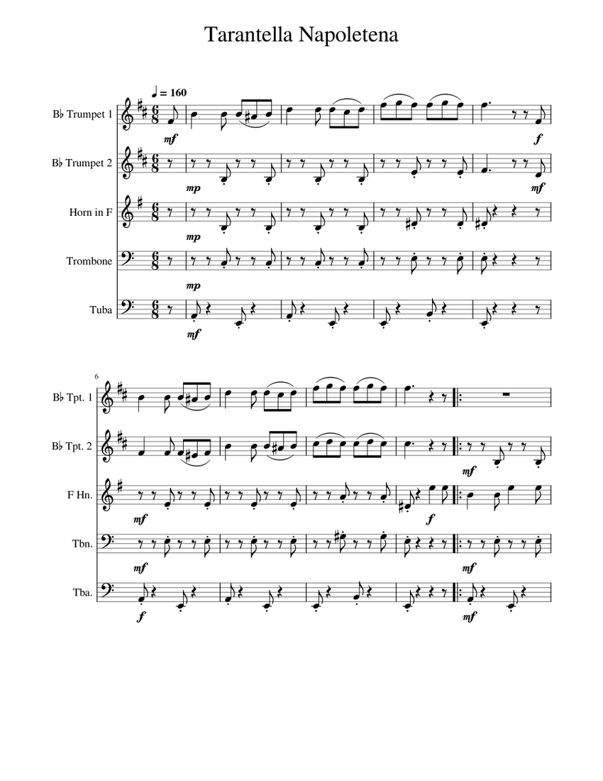 Tarantella Napoletena Sheet music for Trumpet (In B Flat), Trombone ...