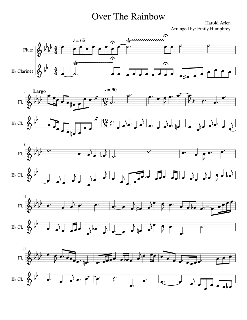 Over_The_Rainbow Sheet music for Flute, Clarinet in b-flat (Woodwind ...