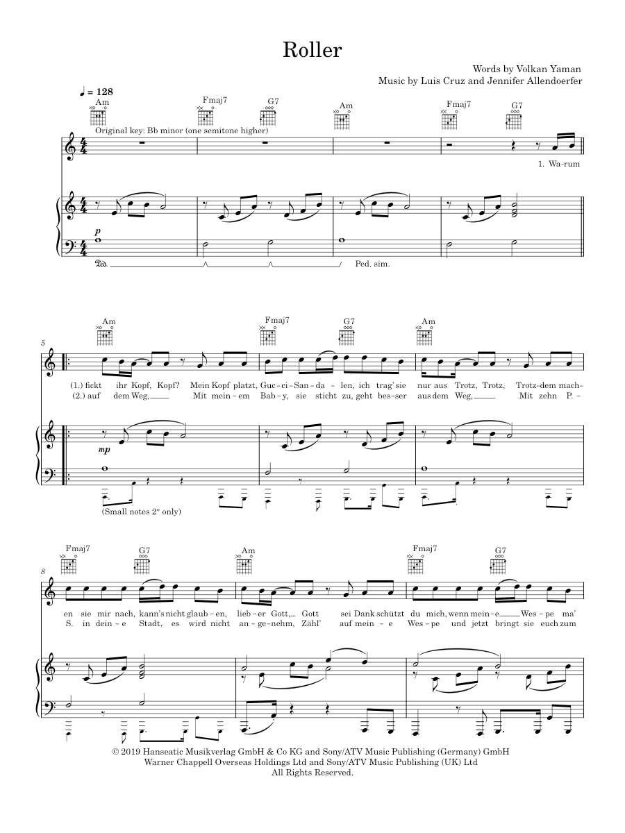 Roller Sheet music for Piano, Vocals: Music Notes