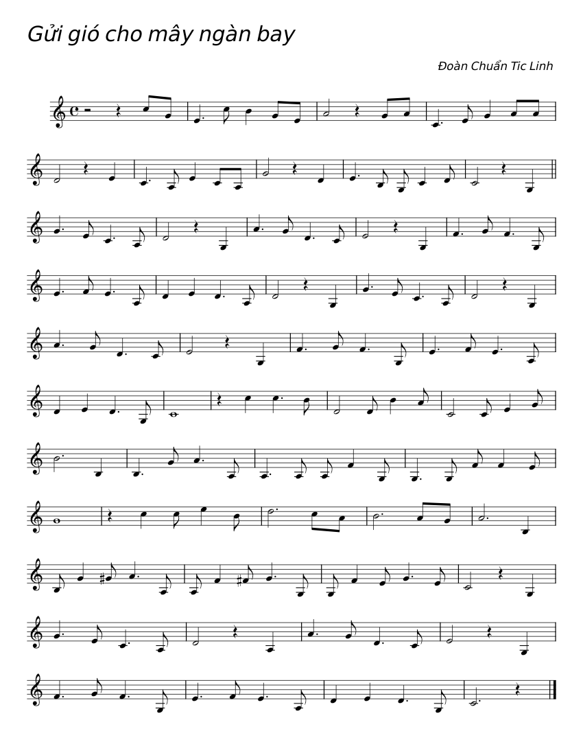 Gửi gió cho mây ngàn bay - Đoàn Chuẩn Từ Linh Sheet music for ...