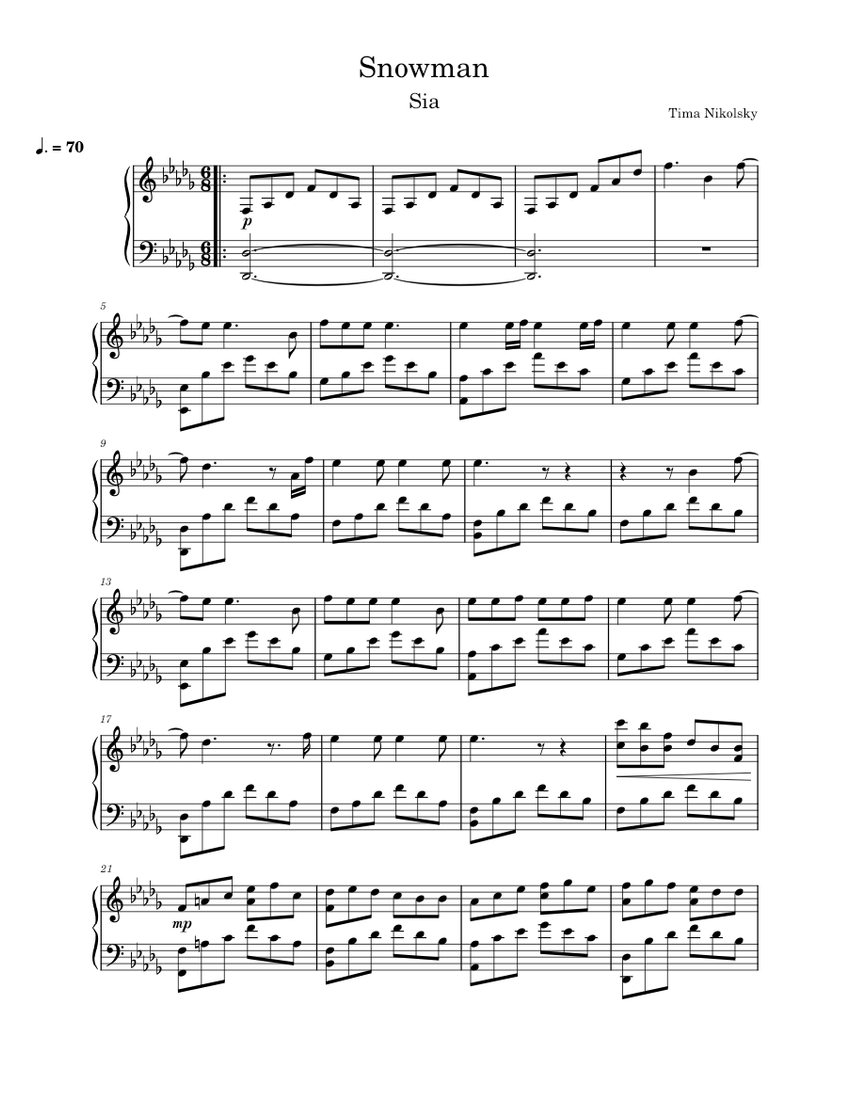 Snowman Sheet music for Piano (Solo) | Musescore.com