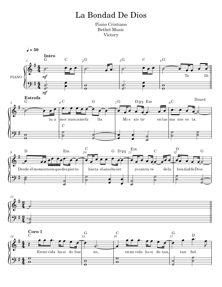 La Bondad de Dios - Bethel Music Sheet Music with Chords for Piano ...