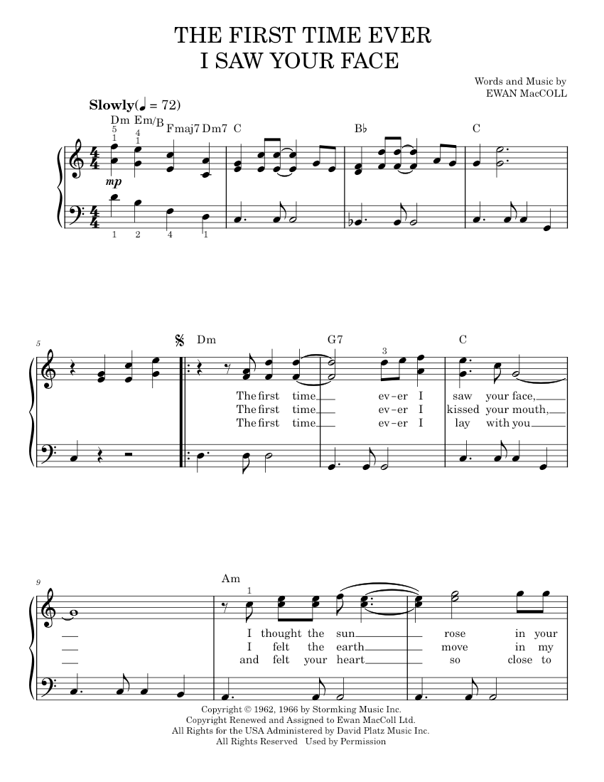The First Time Ever I Saw Your Face Sheet music for Piano by Johnny ...