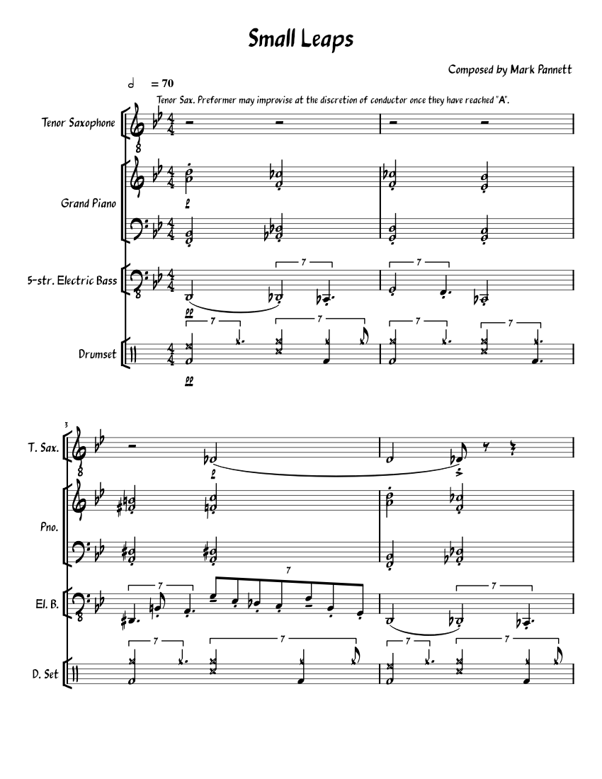 Small_Leaps Sheet music for Piano, Saxophone tenor, Bass guitar, Drum ...