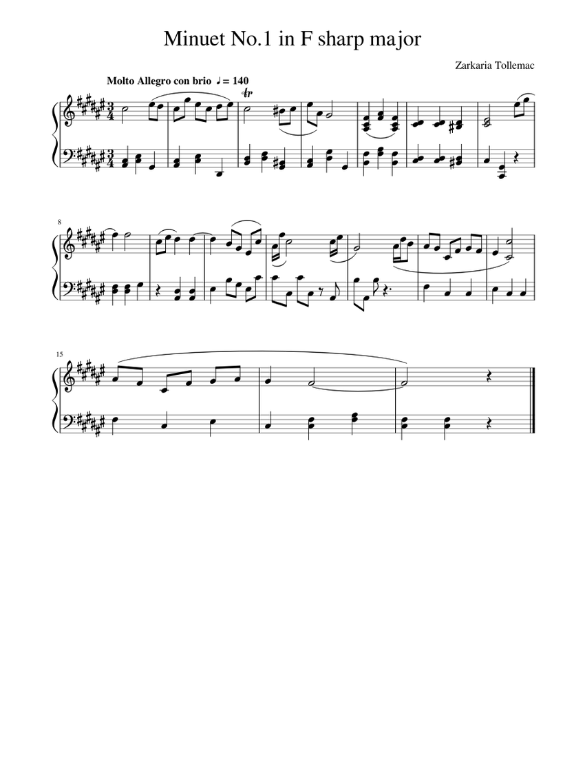 Original, Minuet in F sharp major Sheet music for Piano (Solo) Easy ...