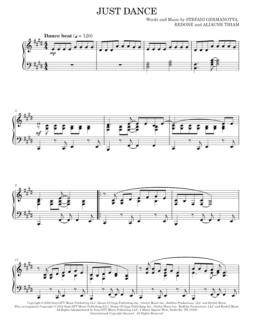 just dance Sheet music for Piano by Lady Gaga Official | MuseScore.com