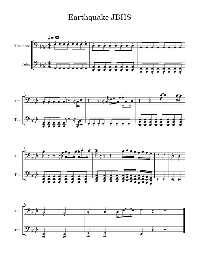 Earthquake JBHS Sheet music for Trombone, Tuba (Brass Ensemble ...