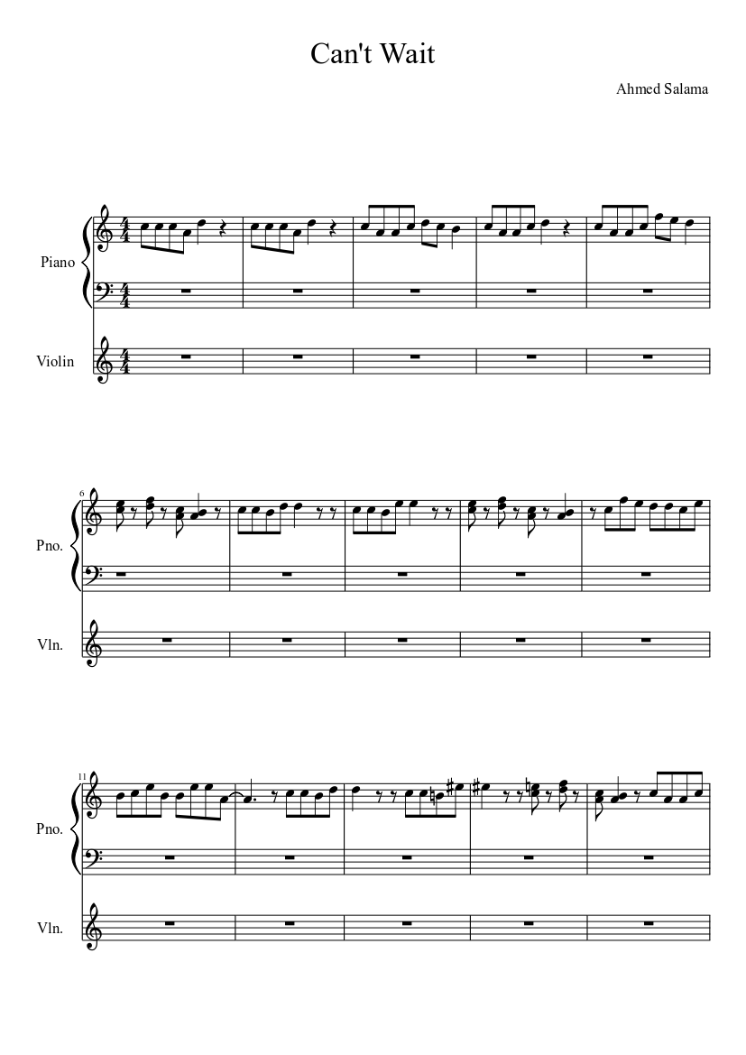 Can't Wait Piano Sheet music for Piano, Violin (Solo) | Musescore.com
