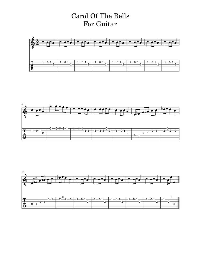 Carol Of The Bells For Guitar (Beginner) Sheet music for Guitar (Solo ...