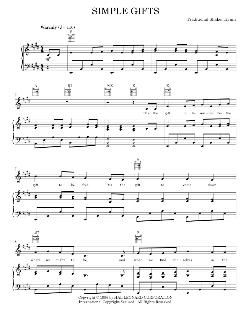 Play Official version of Simple Gifts Sheet Music by Aaron Copland for ...
