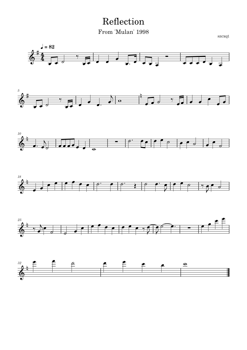 Reflection - Mulan 1998 Sheet Music for Violin (Solo) | MuseScore.com