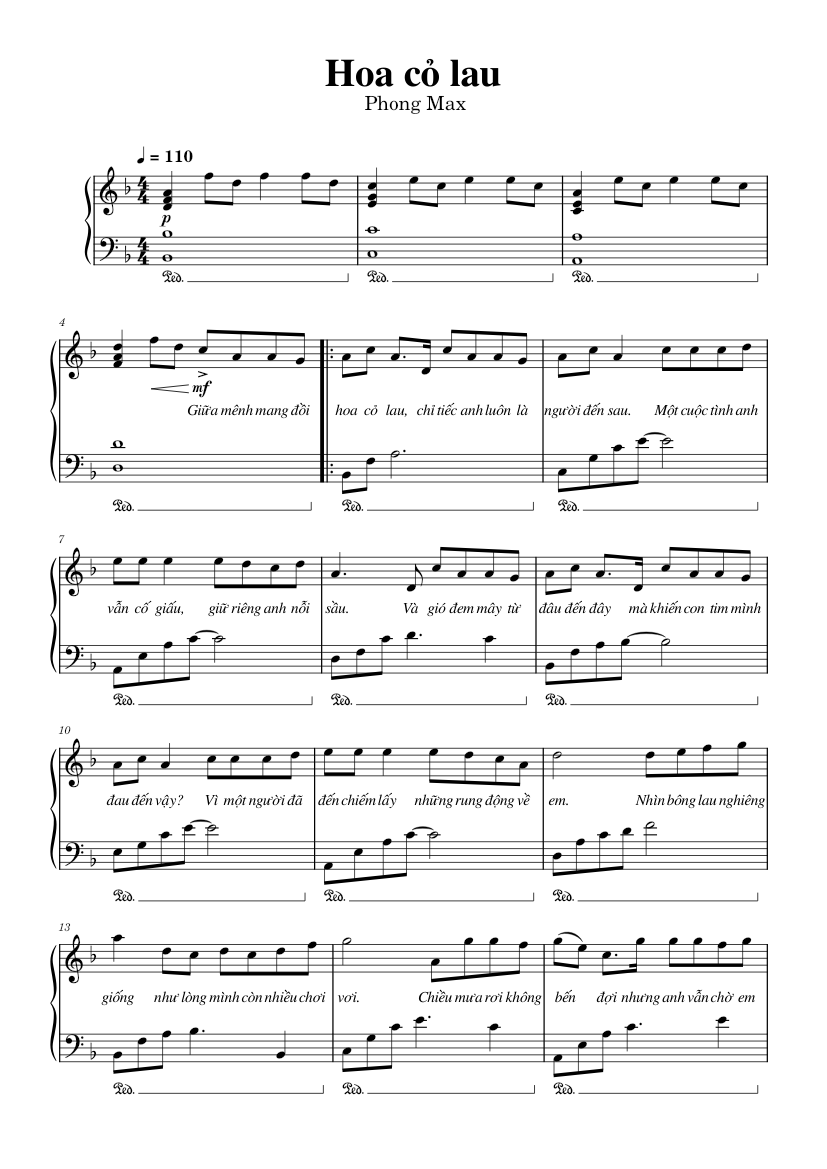 Hoa cỏ lau – Phong max Sheet music for Piano (Solo) Easy | Musescore.com