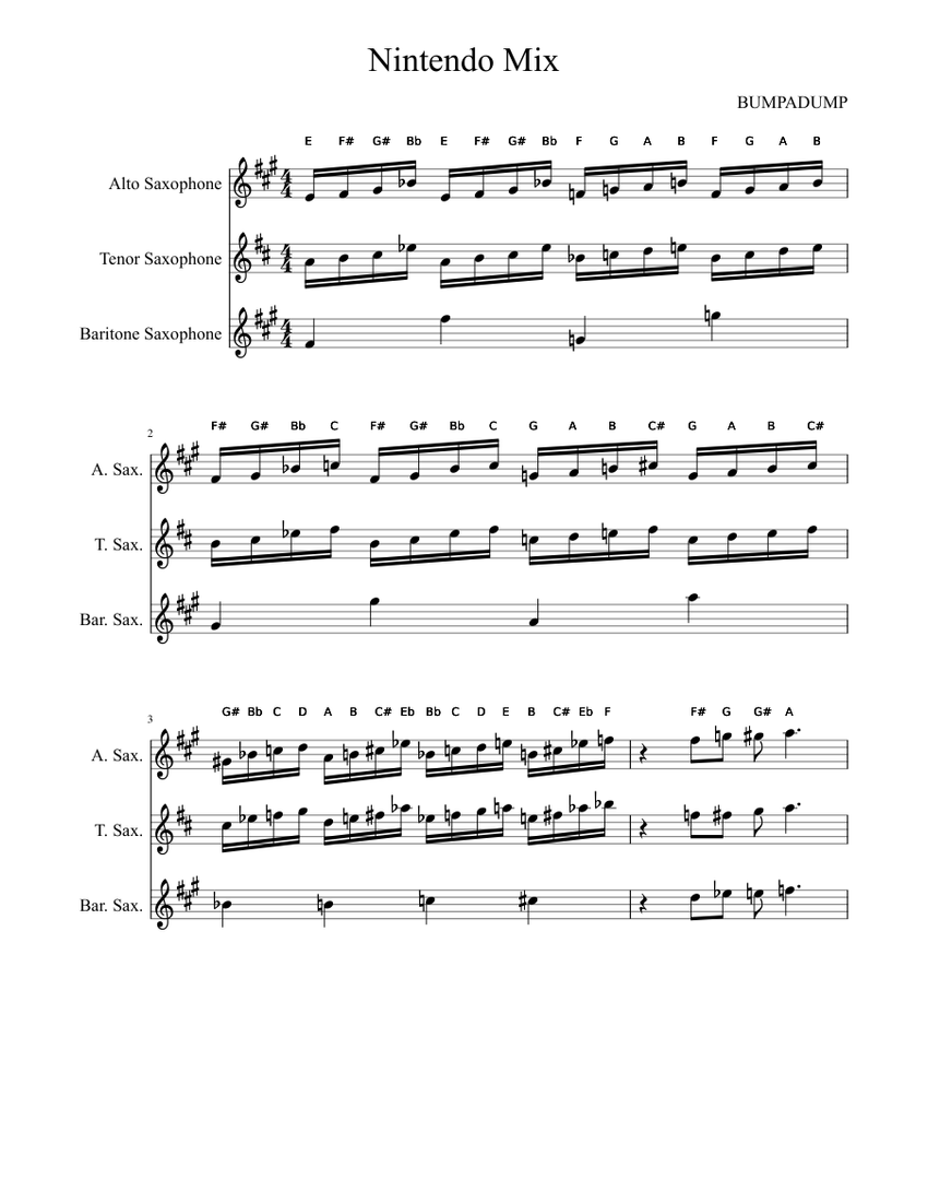 Nintendo Mix Sheet music for Saxophone alto, Saxophone tenor, Saxophone ...